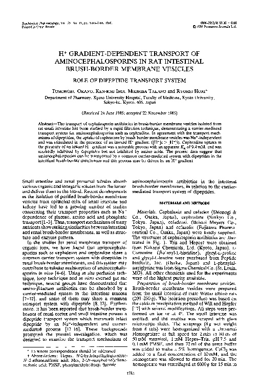 (PDF) H+ Gradient Drives Aminocephalosporin Transport
