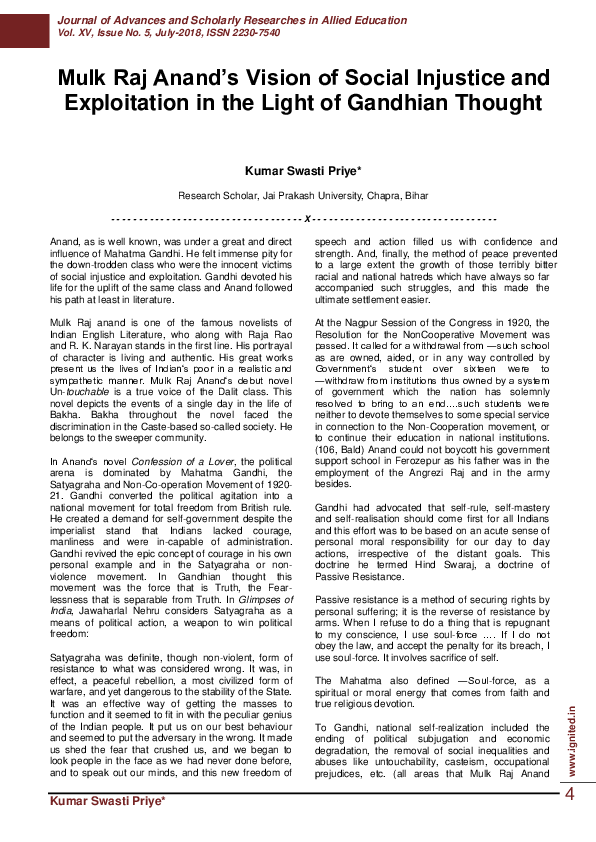 (PDF) Mulk Raj Anand’s Vision of Social Injustice and Exploitation in ...