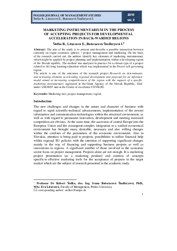 (PDF) Marketing Instrumentarium in the Process of Accepting Projects ...