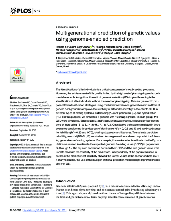 (PDF) Multigenerational prediction of genetic values using genome ...