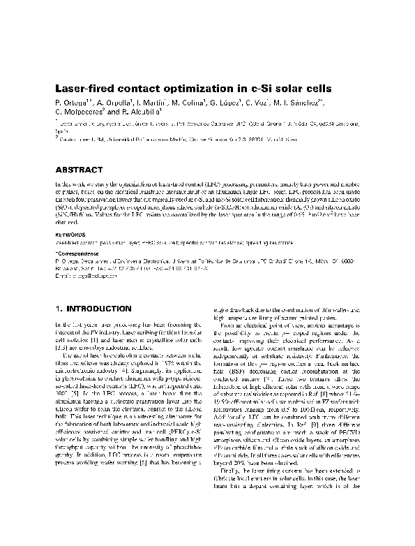 (PDF) Laser-fired contact optimization in c-Si solar cells