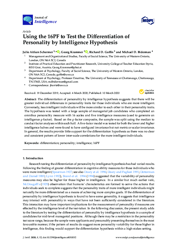 (PDF) Using the 16PF to Test the Differentiation of Personality by ...