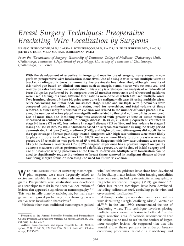 (PDF) Breast surgery techniques: preoperative bracketing wire ...
