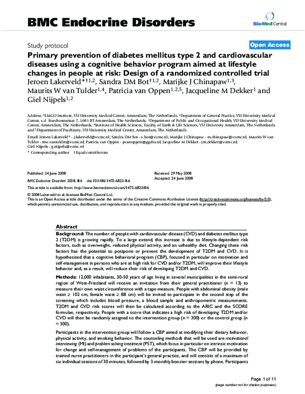 (PDF) Primary prevention of diabetes mellitus type 2 and cardiovascular ...