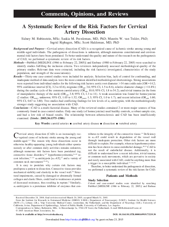 (PDF) A Systematic Review of the Risk Factors for Cervical Artery ...
