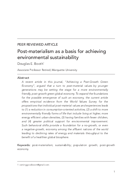 (PDF) Post-materialism as a basis for achieving environmental ...