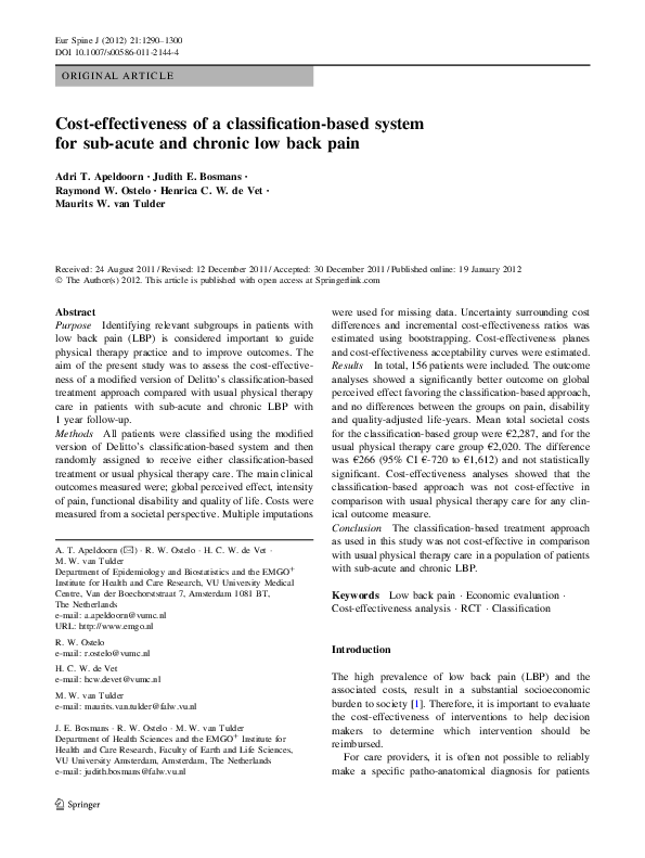 (PDF) Cost-effectiveness of a classification-based system for sub-acute ...