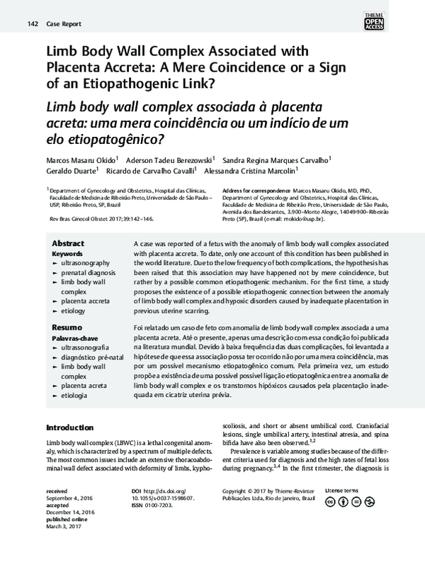 (PDF) Limb Body Wall Complex Associated with Placenta Accreta: A Mere ...