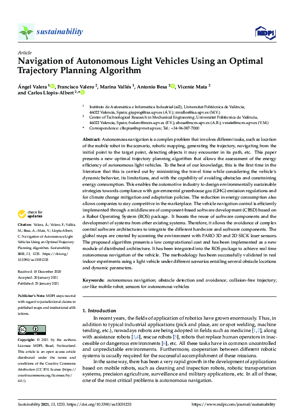 (PDF) Navigation of Autonomous Light Vehicles Using an Optimal Trajectory Planning Algorithm