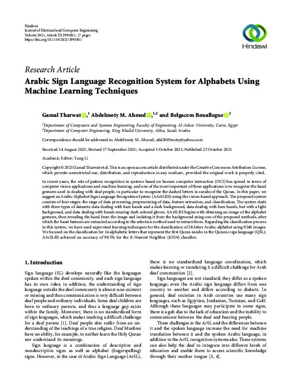 (PDF) Arabic Sign Language Recognition System for Alphabets Using ...