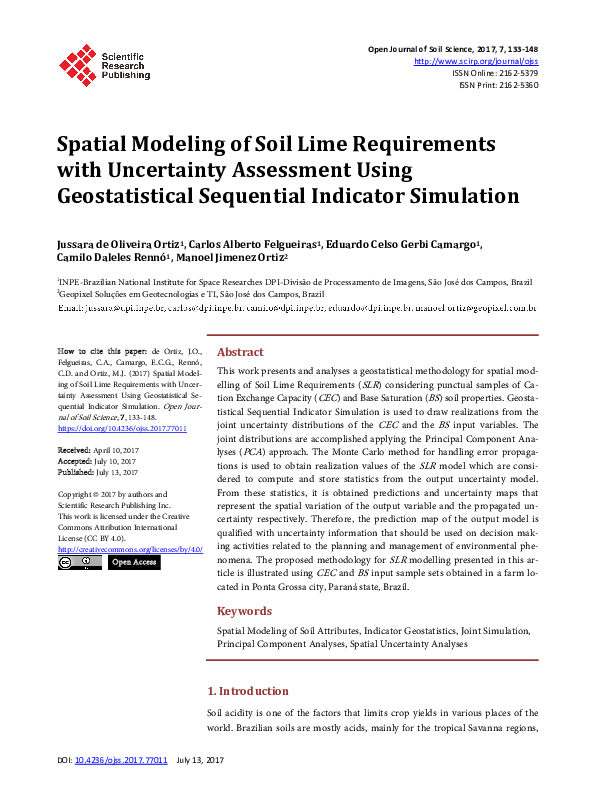 (PDF) Spatial Modeling of Soil Lime Requirements with Uncertainty Assessment Using ...