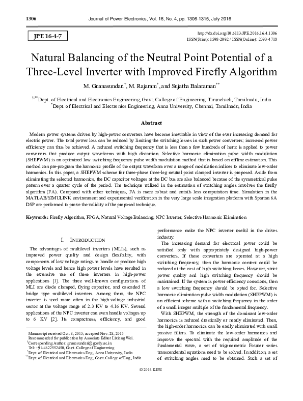 (PDF) Natural Balancing of the Neutral Point Potential of a Three-Level Inverter with Improved ...