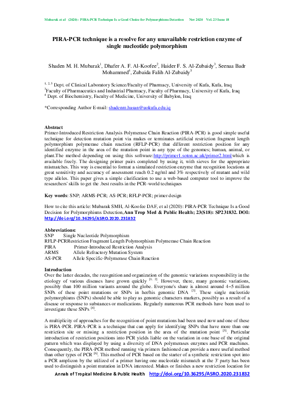 (PDF) PIRA-PCR technique is a resolve for any unavailable restriction ...