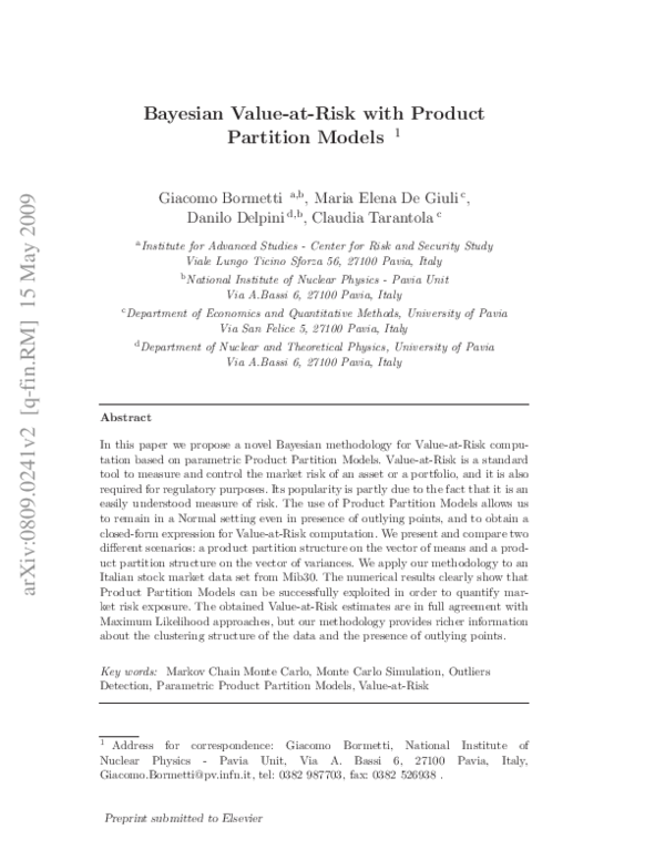 (PDF) Bayesian Analysis of Value-at-Risk with Product Partition Models