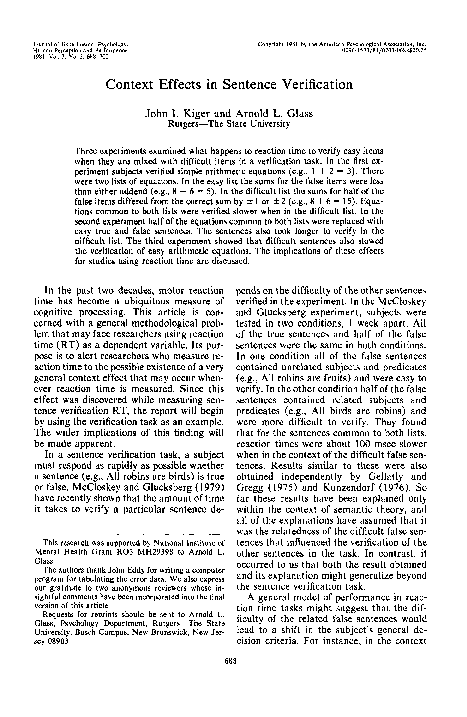 (PDF) Context effects in sentence verification
