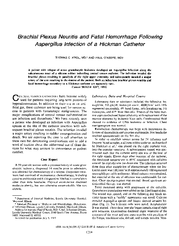 (PDF) Brachial plexus neuritis and fatal hemorrhage following ...