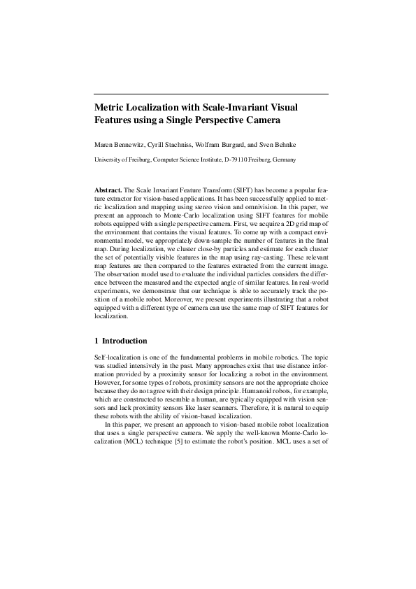Pdf Metric Localization With Scale Invariant Visual Features Using A