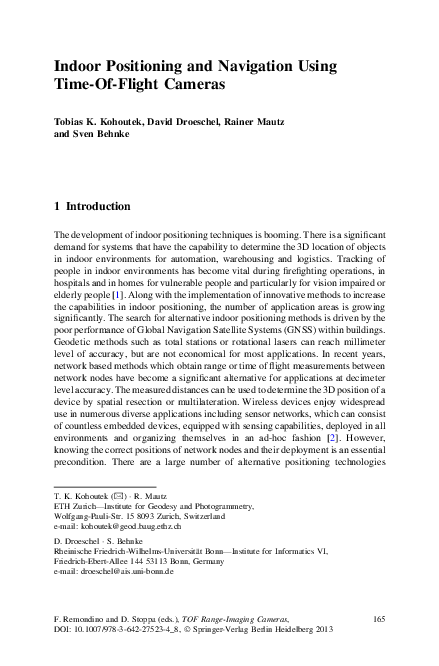 (PDF) Indoor Positioning and Navigation Using Time-Of-Flight Cameras