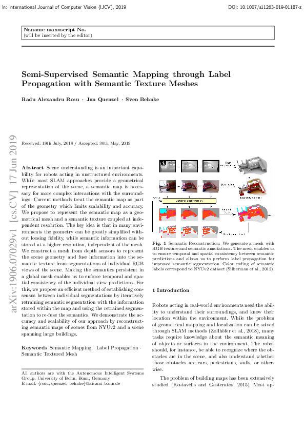 (PDF) Semi-supervised Semantic Mapping Through Label Propagation with Semantic Texture Meshes