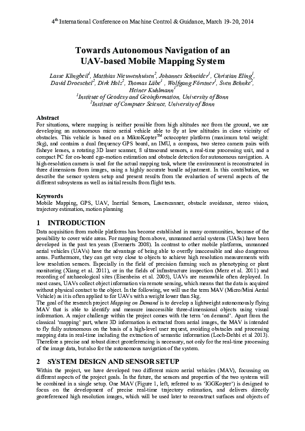 (PDF) Towards Autonomous Navigation of an UAV-based Mobile Mapping System