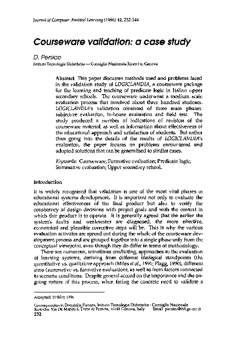 (PDF) Courseware validation: a case study