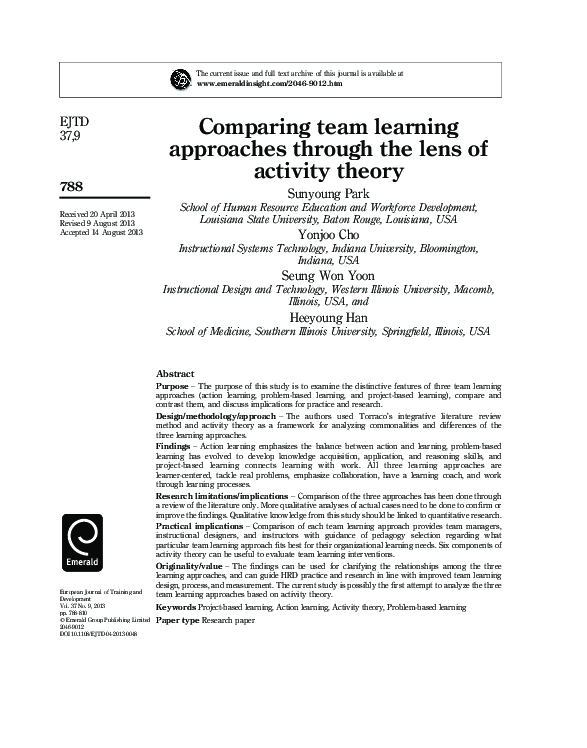 (PDF) Activity Theory Insights on Team Learning Approaches
