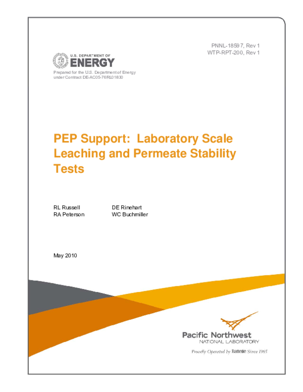(PDF) PEP Support Laboratory Leaching and Permeate Stability Tests