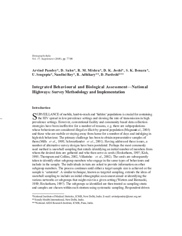 (PDF) Integrated Behavioural and Biological Assessment—National ...