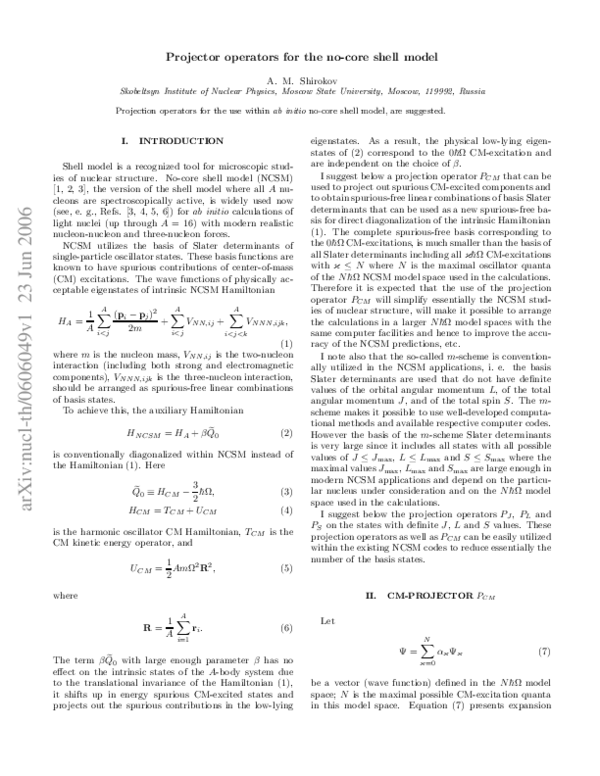 (PDF) Projector operators for the no-core shell model