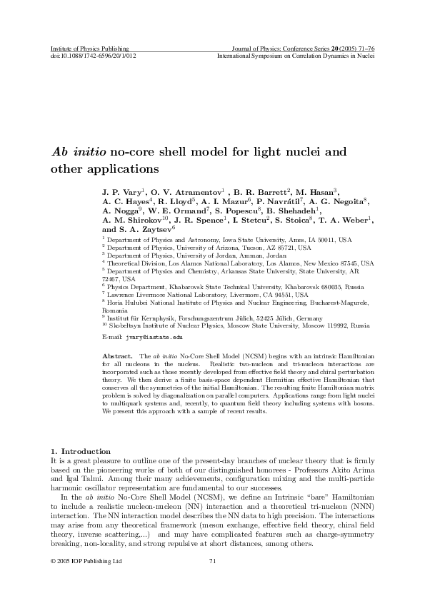 Pdf Ab Initio No Core Shell Model For Light Nuclei And Other Applications