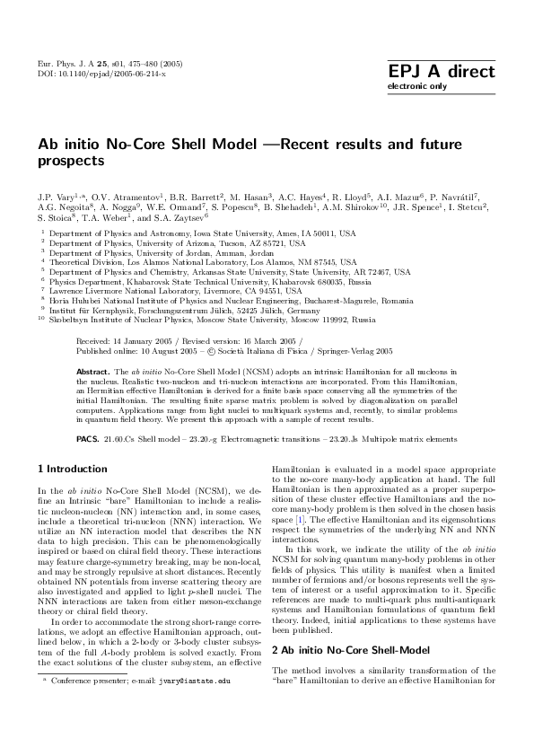 (PDF) Ab initio No-Core Shell Model --Recent results and future prospects