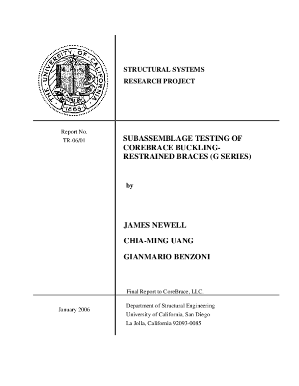 (PDF) Subassemblage testing of corebrace buckling-restrained braces (G ...