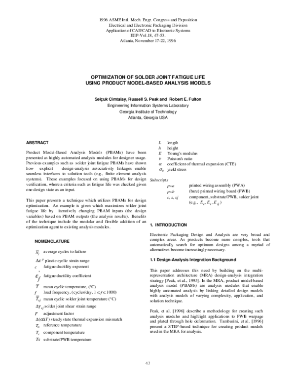 (PDF) Optimization of Solder Joint Fatigue Life Using Product Model ...