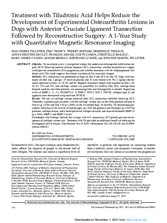 (PDF) Treatment with Tiludronic Acid Helps Reduce the Development of ...