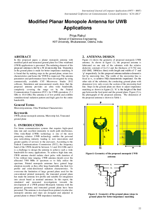 (PDF) Modified Planar Monopole Antenna for UWB Applications