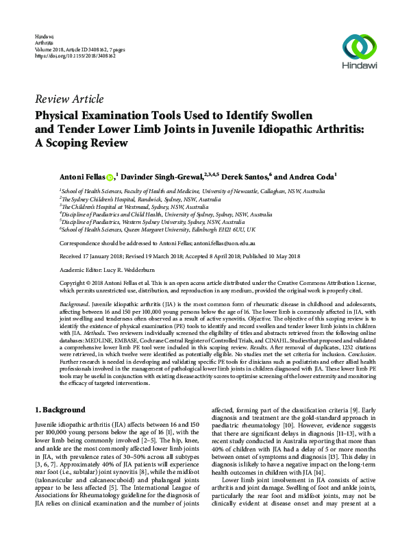 (PDF) Physical Examination Tools Used to Identify Swollen and Tender ...