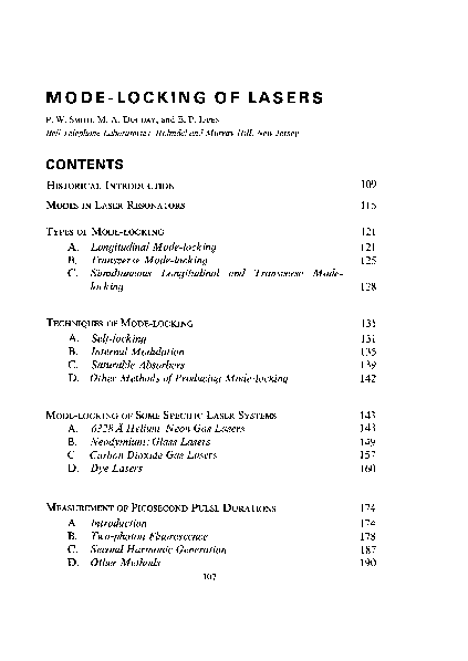 (PDF) Mode-locking of lasers