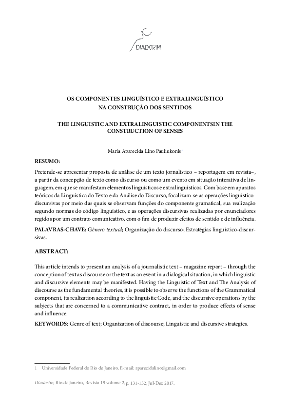 (PDF) Os Componentes Linguístico e Extralinguístico na Construção dos ...