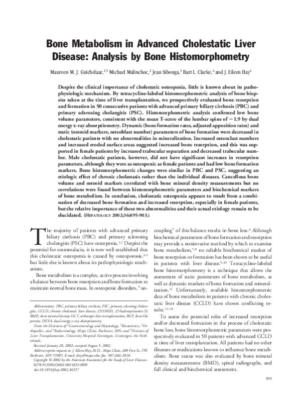 (PDF) Bone metabolism in advanced cholestatic liver disease: Analysis ...
