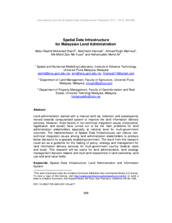 (PDF) Spatial Data Infrastructure for Malaysia Land Administration
