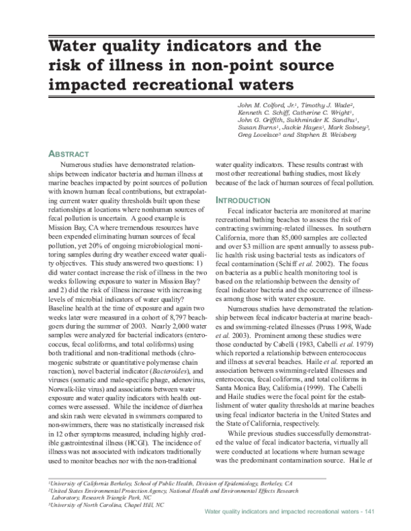 (PDF) Water Quality Indicators and the Risk of Illness in Nonpoint ...