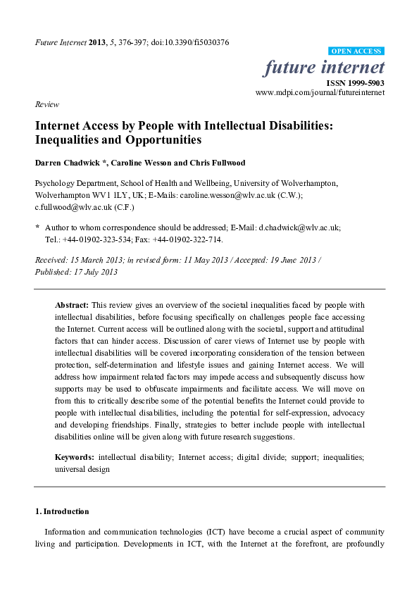 (PDF) Internet Access by People with Intellectual Disabilities ...