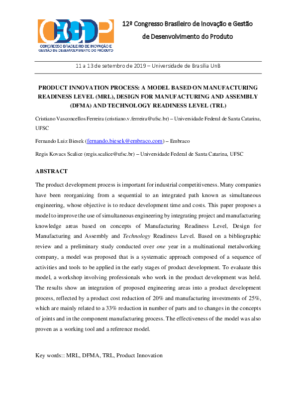 (PDF) Product Innovation Process: A Model Based on Manufacturing ...