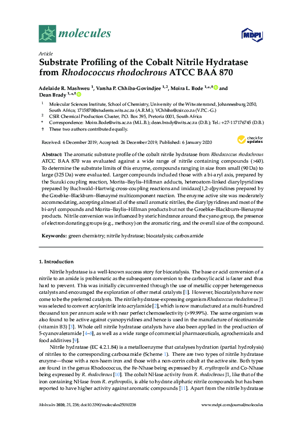 (PDF) Substrate Profiling of the Cobalt Nitrile Hydratase from ...