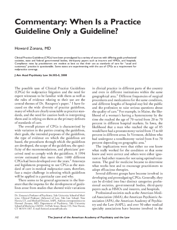 (PDF) Commentary: when is a practice guideline only a guideline?