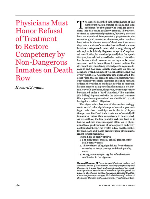 (PDF) Physicians Must Honor Refusal of Treatment to Restore Competency ...