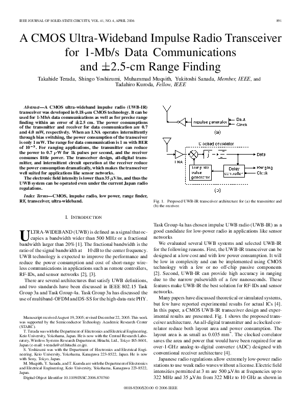 (PDF) A CMOS Ultra-Wideband Impulse Radio Transceiver for 1-Mb/s Data ...