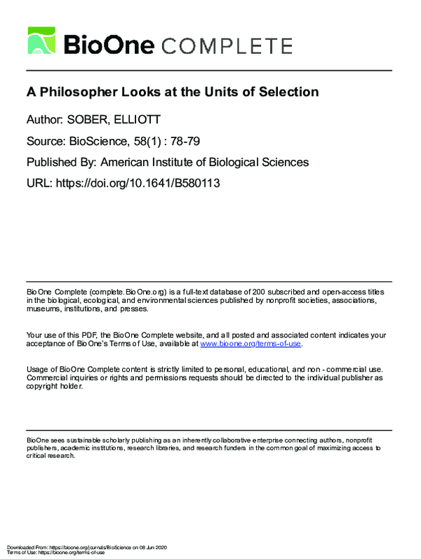 (PDF) A Philosopher Looks at the Units of Selection