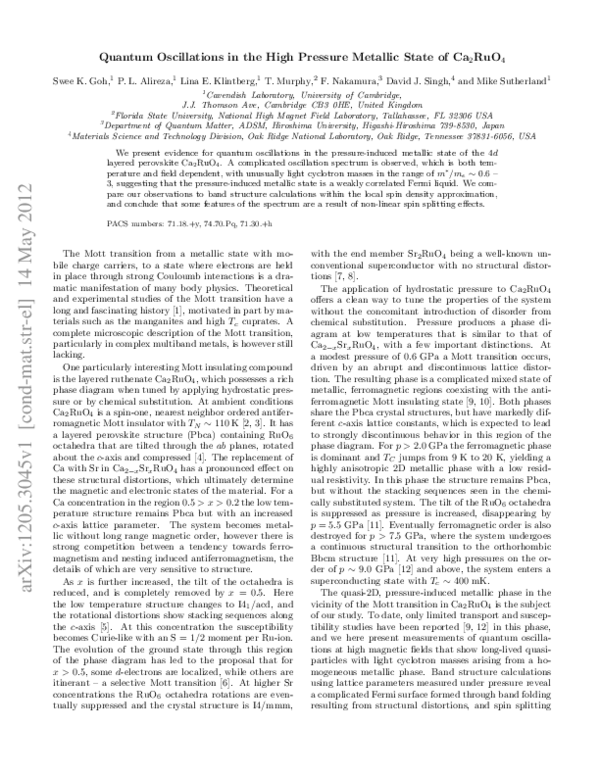 (PDF) Quantum Oscillations in the High Pressure Metallic State of Ca$_2 ...