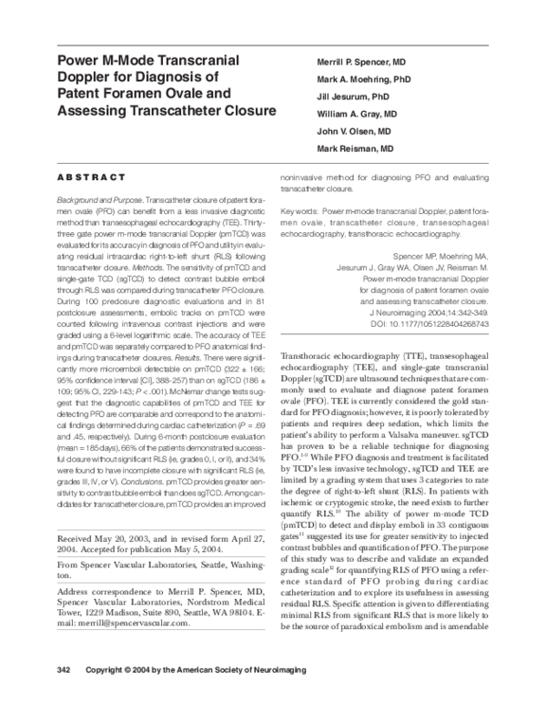 (PDF) Power M-Mode Transcranial Doppler for Diagnosis of Patent Foramen ...